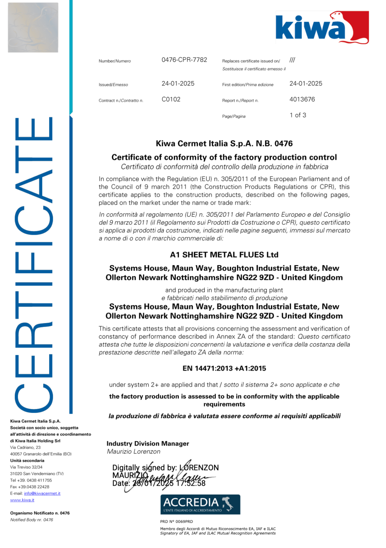 Accreditation | A1 Flues System