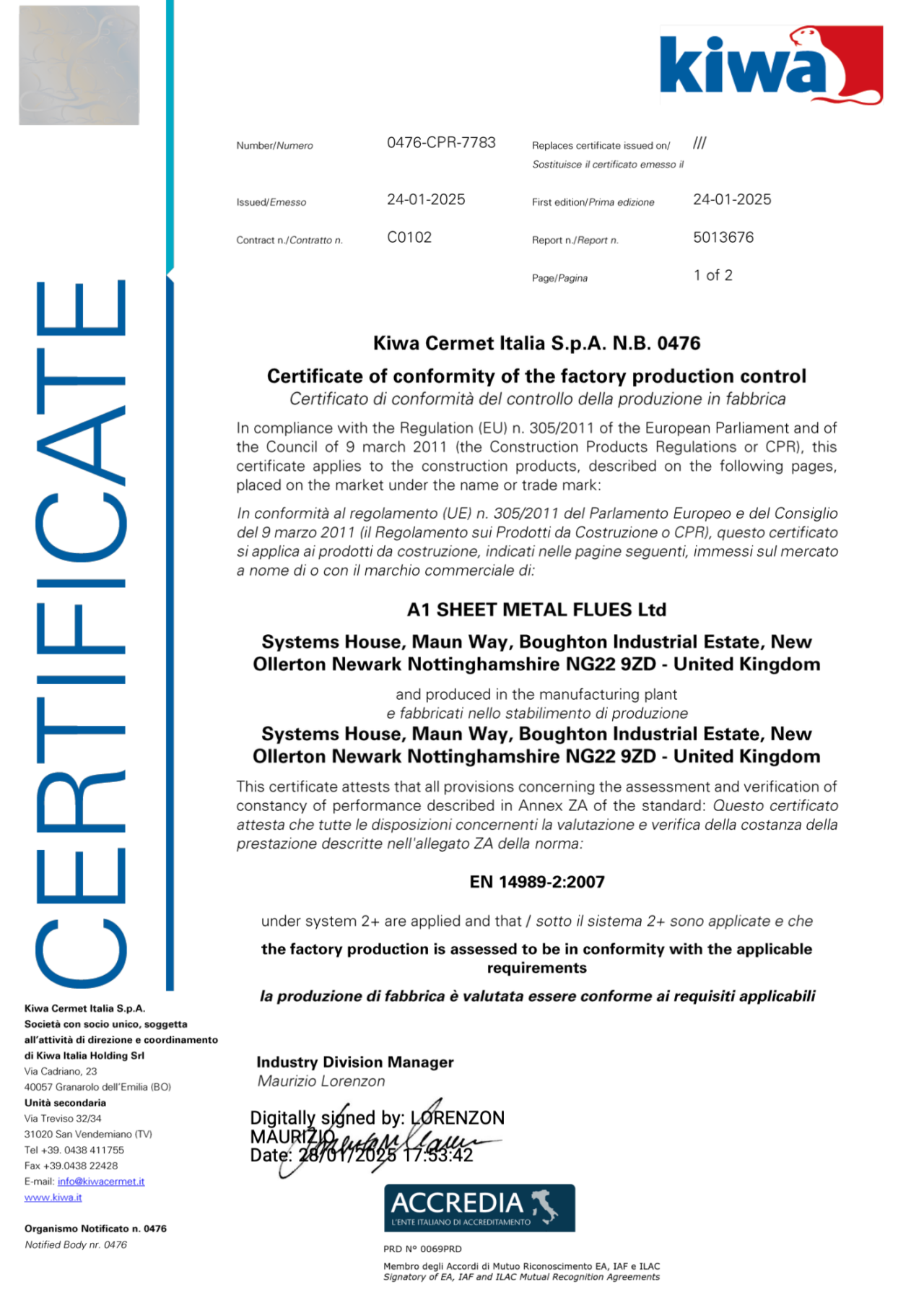 Accreditation | A1 Flues System